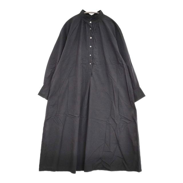 gungendo 里山パレット 24501502 コットン シャツワンピ ギャザー ワンピース ブラック レディース 群言堂【中古】5-1031M♪