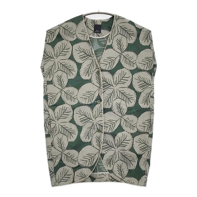 mina perhonen ts6439 good luck サイズ38 ジレ ロング ベスト グリーン ホワイト レディース ミナペルホネン【中古】5-1031M♪