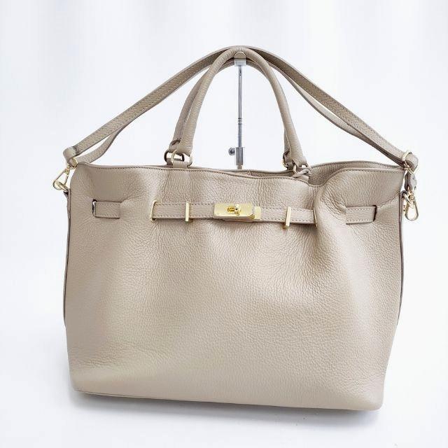MILOS ミロス 金具付きトート レザー2wayバッグ 革 イタリア製 NOBLE購入 定番継続品 ショルダーバッグ グレージュ レディース【中古】5-0319G∞