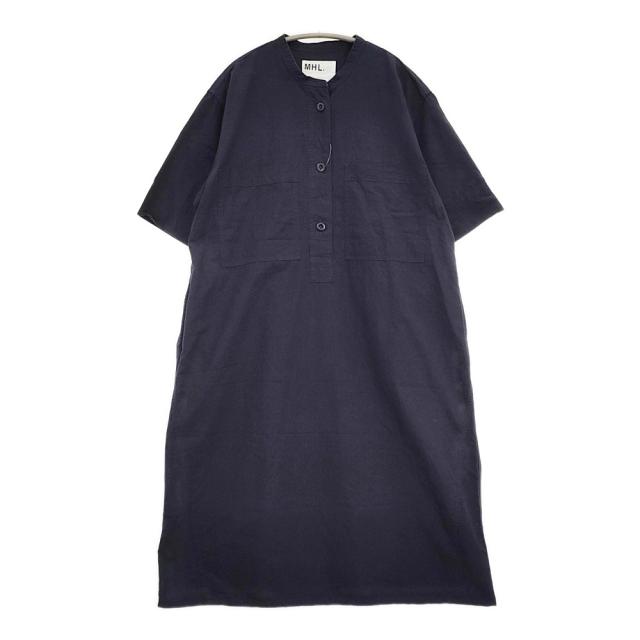 MHL. SANDED COTTON LINEN OP 595-3157501 サイズ2 バンドカラーシャツ ワンピース 23SS ネイビー レディース エムエイチエル【中古】5-0806S♪