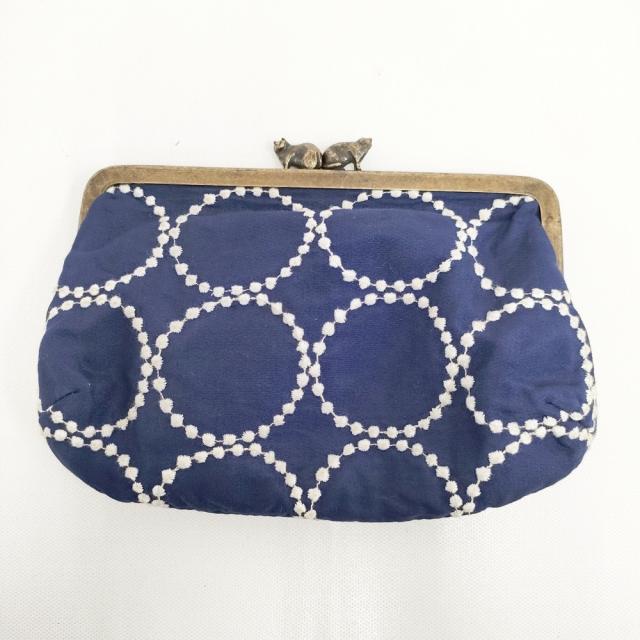 mina perhonen tambourine カドルポーチ がま口 ポーチ ネイビー ホワイト レディース ミナペルホネン【中古】5-1112G◎