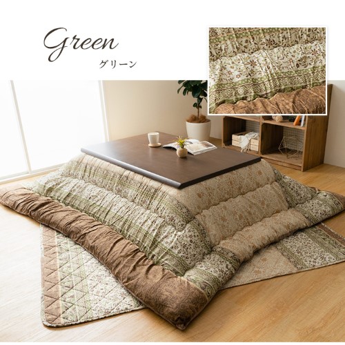 こたつ布団 単品 ふっくら 日本製 エレガンス調 グリーン 約205×245cm レイエル  【北海道・沖縄・離島 送料別】