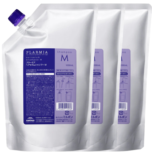 ミルボン プラーミア ヘアセラム シャンプーM 1000ml レフィル 3個セット 詰替え用 柔軟性
