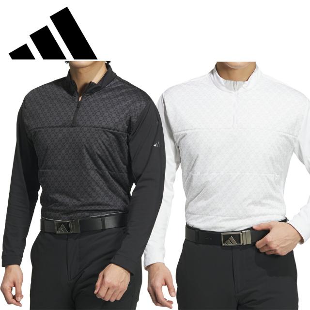 アディダスゴルフ FROST GUARD 保温 キルト コンビネーション ハーフジップモック 長袖シャツ メンズ ゴルフ ウェア 「ADIDAS GOLF JSB95」  2024年秋冬モデル