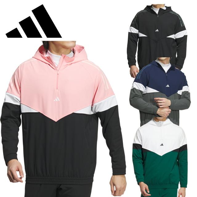 アディダスゴルフ ツイストウィーブ アーカイブデザイン サイドジップ付き ハーフジップ長袖フーディー メンズ ゴルフ ウェア 「ADIDAS GOLF JSC10」  2024年秋冬モデル