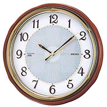 セイコー クロック 掛け時計 SOLAR+ ソーラープラス 電波 アナログ 木枠 茶 木地 SF221B SEIKO（中古品）
