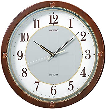 セイコー クロック 掛け時計 SOLAR+ ソーラープラス 電波 アナログ 木枠 茶 木地 SF232B SEIKO（中古品）