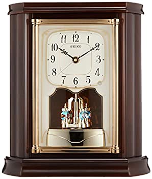 セイコー クロック 置き時計 電波 アナログ 回転飾り 木枠 濃茶 木地 BY233B SEIKO（中古品）