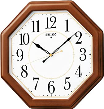 セイコー クロック 掛け時計 電波 アナログ 八角型 木枠 茶 木地 KX389B SEIKO（中古品）