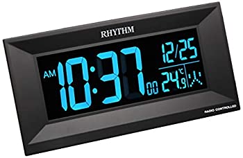 リズム時計 電波 目覚まし 時計 デジタル Iroria M イロリアM グラデーション LED 365色 表示 黒 RHYTHM 8RZ196SR02（中古品）