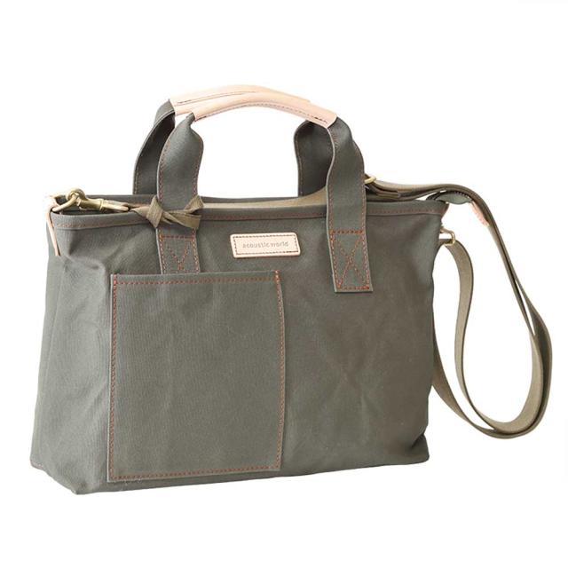 acoustic world アコースティック・ワールド stitch ステッチ ハンドバッグ ショルダー 日本製 本革 帆布 カーキ aw01902-KH