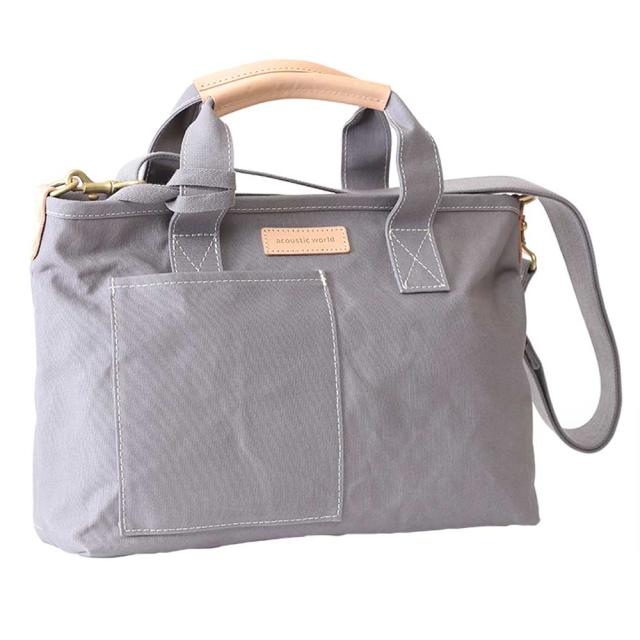 acoustic world アコースティック・ワールド stitch ステッチ ハンドバッグ ショルダー 日本製 本革 帆布 グレー aw01902-GY