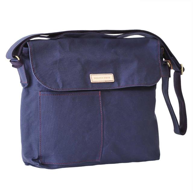 acoustic world アコースティック・ワールド stitch ステッチ フラップ ショルダーバッグ 日本製 本革 帆布 ネイビー aw01904-NV