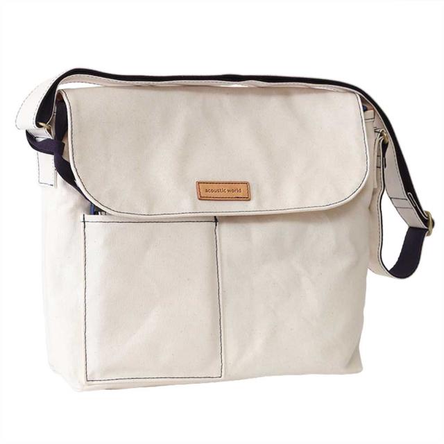 acoustic world アコースティック・ワールド stitch ステッチ フラップ ショルダーバッグ 日本製 本革 帆布 キナリ aw01904-BE
