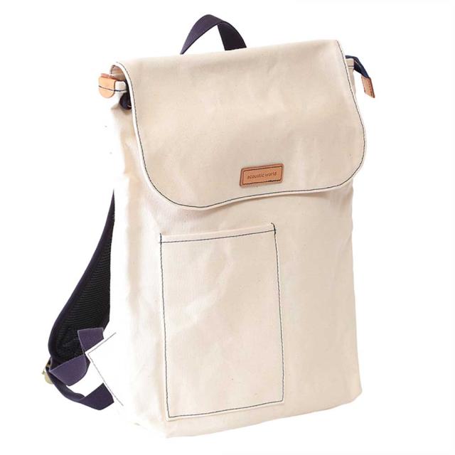 acoustic world アコースティック・ワールド stitch ステッチ フラップ リュック デイパック 日本製 本革 帆布 キナリ aw01905-BE
