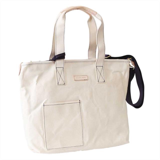 acoustic world アコースティック・ワールド stitch ステッチ 2way 横型 トートバッグ ショルダー 日本製 本革 帆布 キナリ aw01903-BE