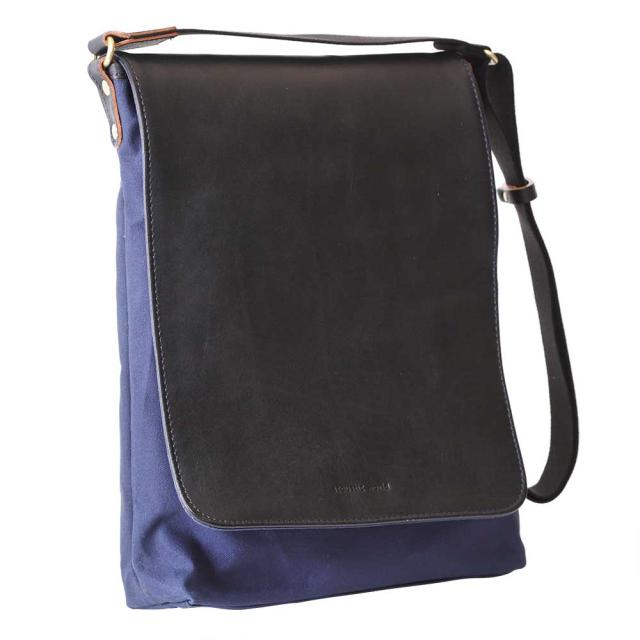 acoustic world アコースティック・ワールド FRANK フランク フラップ ショルダーバッグ Mサイズ 日本製 本革 帆布 ブラック aw00202-BK