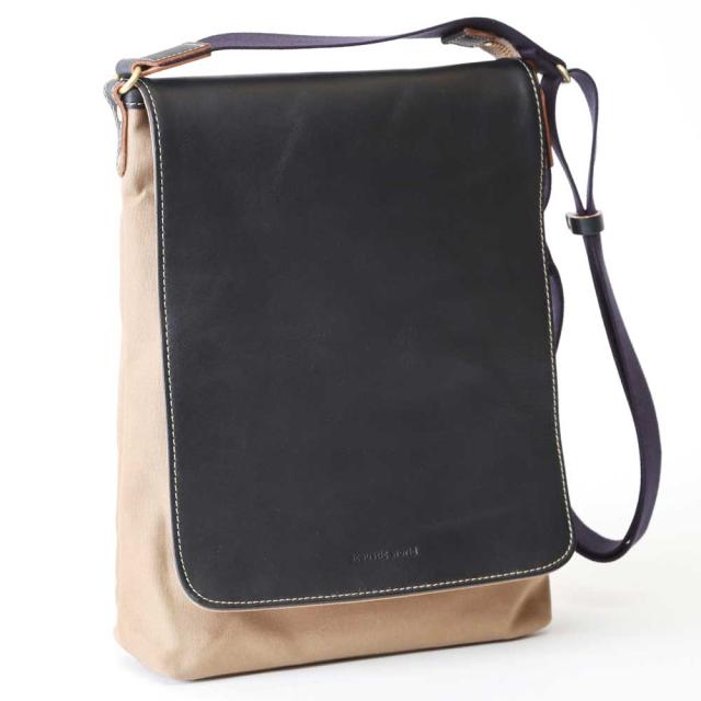 acoustic world アコースティック・ワールド FRANK フランク フラップ ショルダーバッグ Mサイズ 日本製 本革 帆布 ネイビー aw00202-NV