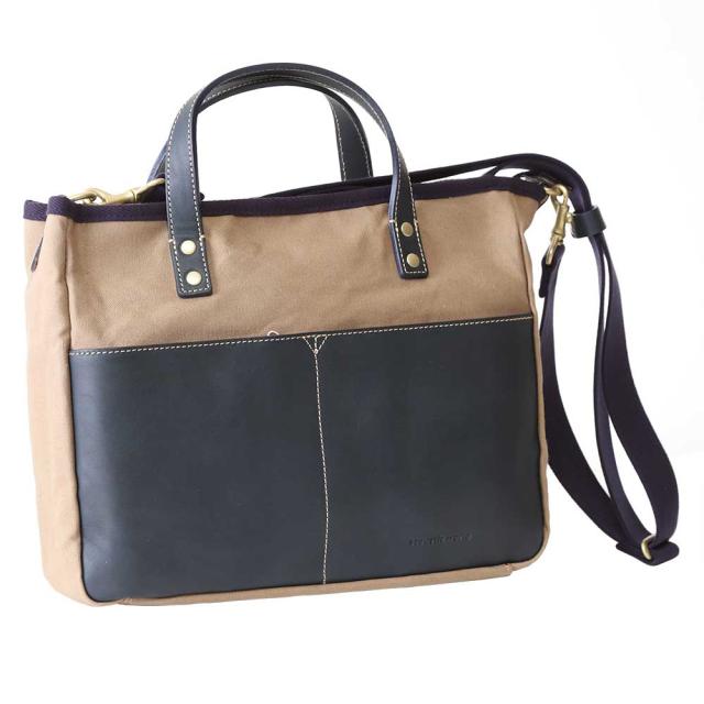 【ポイント10倍】acoustic world アコースティック・ワールド FRANK フランク ハンドバッグ ショルダーバッグ A4 日本製 本革 帆布 ネイビー aw00209-NV