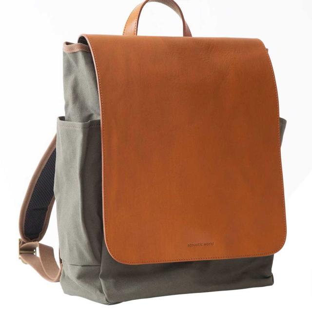 【ポイント10倍】acoustic world アコースティック・ワールド FRANK フランク フラップ バックパック リュック A4 日本製 本革 帆布 キャメル aw00208-CA