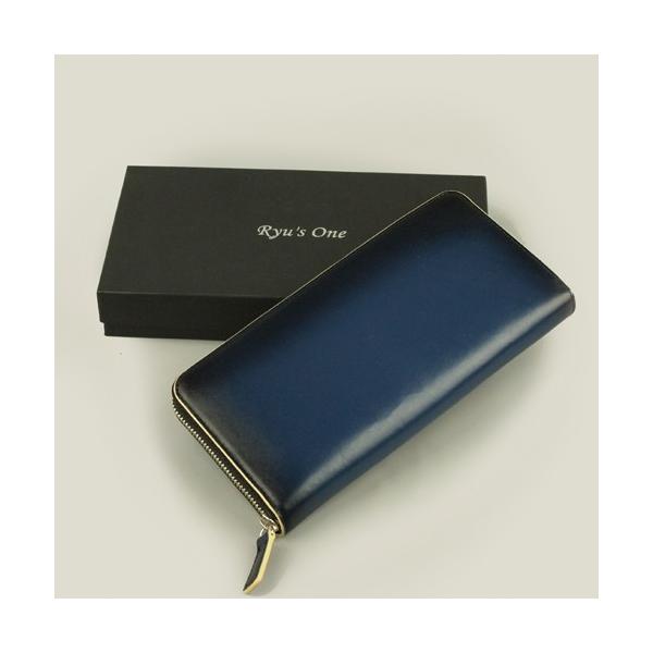 服部 RYU’S ONE リューズワン GGシリーズ 牛革 ラウンド 長財布 ロングウォレット ネイビー 15-4005-NV