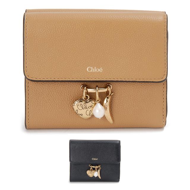 訳あり　かぶせにかかる部分左上に汚れあり　Chloe クロエ 三つ折り財布 ビスコッティベージュ 25AP976-Q12-268 クロエ チャーム