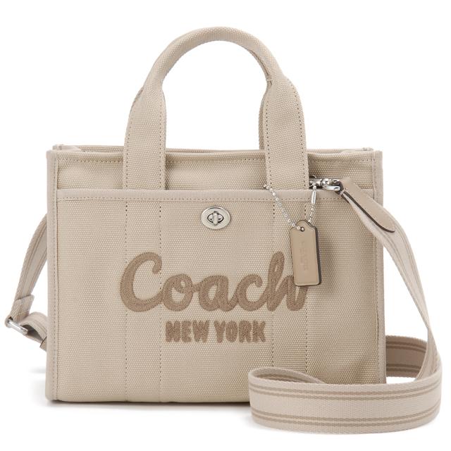 訳あり　正面左側に汚れ、ショルダーの糸ほつれ　COACH コーチ トートバッグ レディース ベージュ CP164LHVRA CARGO TOTE 26