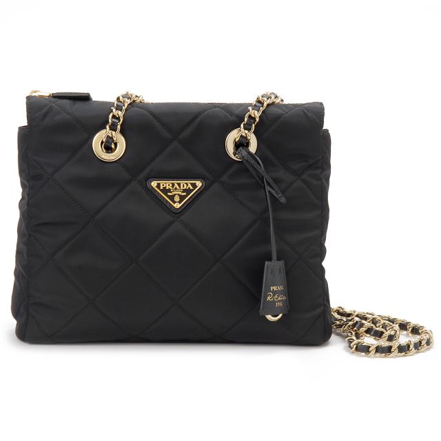 PRADA プラダ トートバッグ レディース ブラック 1BG4682AOSF0002COO REEDITION CHAIN TOTE