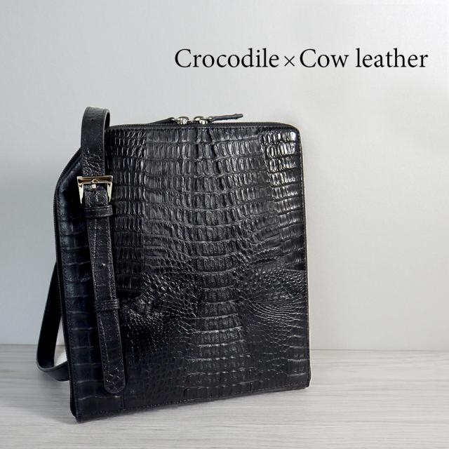 カイマンワニ革スリムショルダ− メンズ ワニ革 レザー RODANIA ロダニア 高級素材メンズ特選