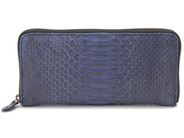 ヘビ革 ラウンドファスナー長財布 ダイヤモンドパイソン 蛇革 ブルー