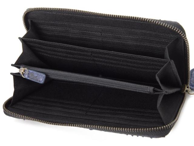 ヘビ革 ラウンドファスナー長財布 ダイヤモンドパイソン 蛇革 ブルー ロダニア RODANIA エキゾチックレザー ヘビ革 ラウンドファスナー長財布 ダイヤモンドパイソン 蛇革 ブルー