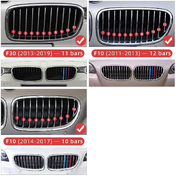 AL 3ピース フロント グリル トリム ストリップ ステッカー 適用: BMW E90 E60 F10 F20 F30 F34 G30 X1 E84 F48 X3 F25 X5 F15 16 ...