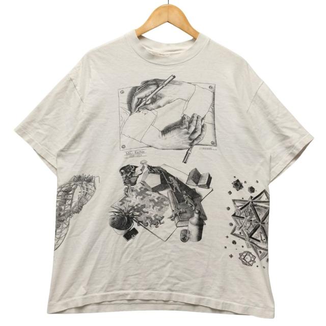 M.C.Escher エッシャー 両面 プリント Tシャツ ANDAZIA アート 90s ヴィンテージ ホワイト サイズXL 正規品 / 40535
