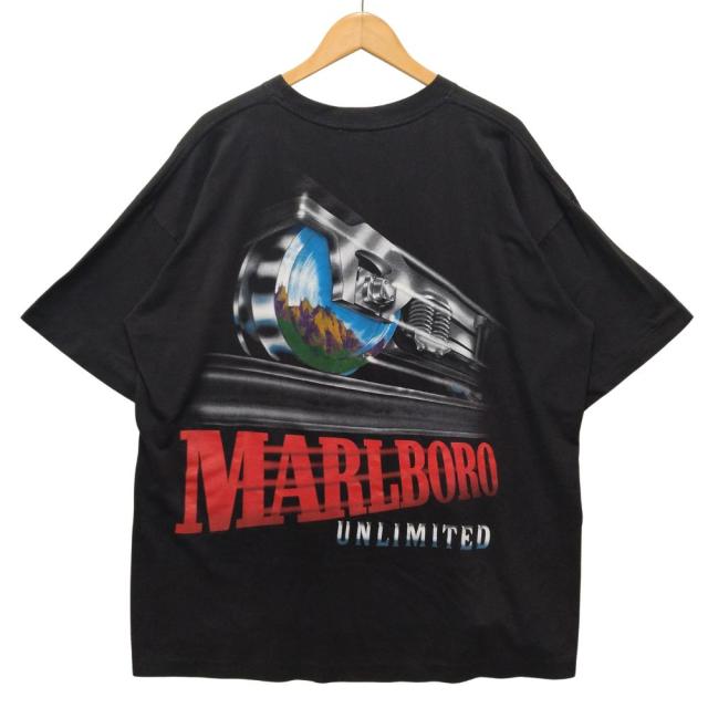 ヴィンテージ Marlboro マルボロ トレイン プリント ポケット Tシャツ 袖、裾シングル 半袖 ブラック サイズ XL 正規品 / 51410