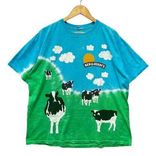 anvil アンビル BEN&JERRYS アイスクリーム 企業 総柄 タイダイ ヴィンテージ 半袖Ｔシャツ ブルー×グリーン サイズ XL 正規品 / 51736