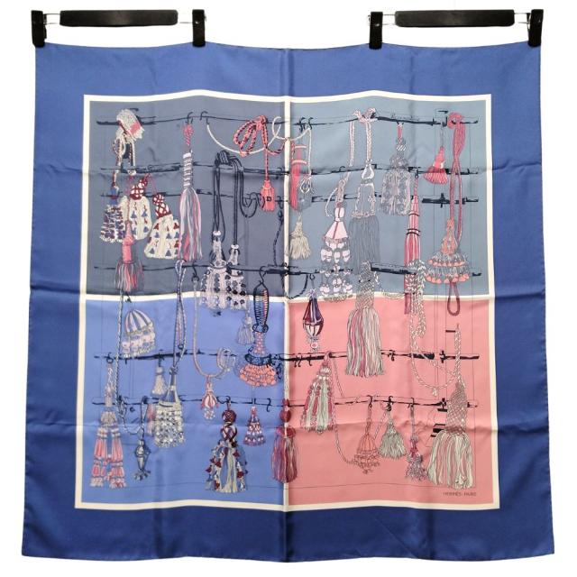 HERMES エルメス シルクスカーフ カレ90 Passementerie 紐飾り ブルー系 正規品 / 35281