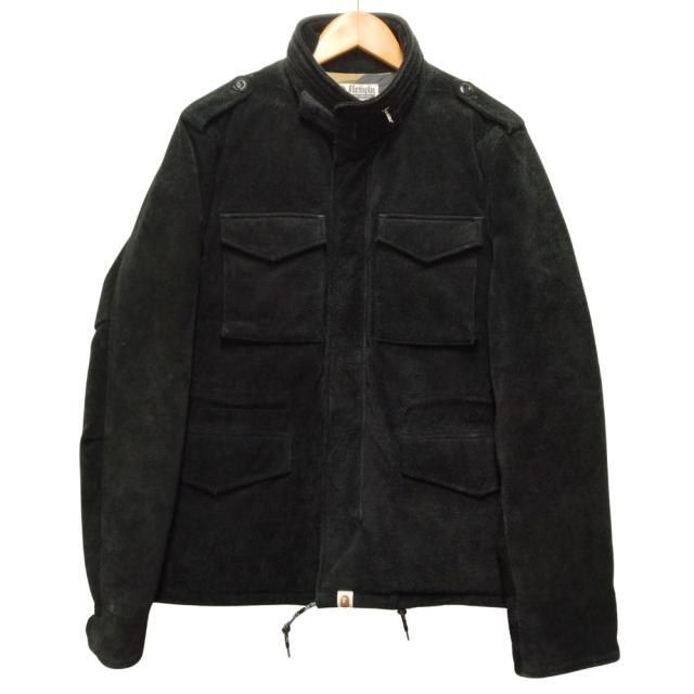 A BATHING APE アベイシングエイプ スウェード M-65 ダウンジャケット 黒/グリーンカモ サイズL 正規品 / 32989
