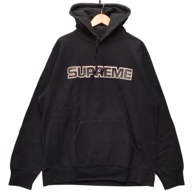 SUPREME シュプリーム 18AW Perforated Leather Hooded Sweatsshirt ロゴ スウェットパーカー ブラック サイズXL 正規品 / 52543