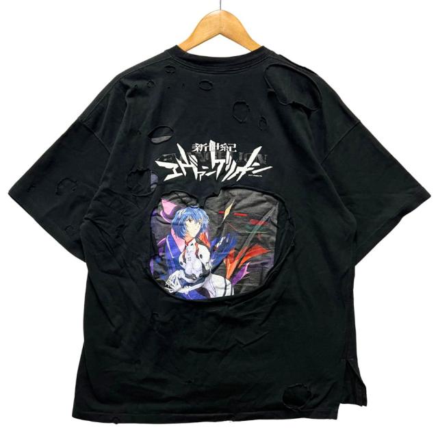 SEVESKIG セヴシグ OVER SHIRT S/SL TEE SHIRT EVANGELION エヴァンゲリオン 綾波レイ ダメージ加工 Tシャツ ブラック L 正規品 / 52675