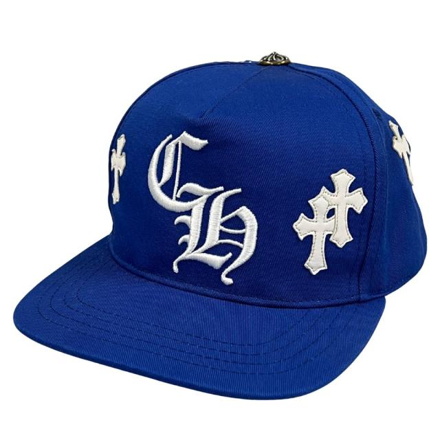 CHROME HEARTS クロムハーツ レザークロスパッチ CH刺繍 ベースボール スナップバック キャップ ブルー 正規品 / 40718