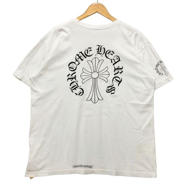 CHROME HEARTS クロムハーツ ネックロゴ クロス プリント ポケット 半袖 Ｔシャツ コットン ホワイト XL 正規品 / 52408