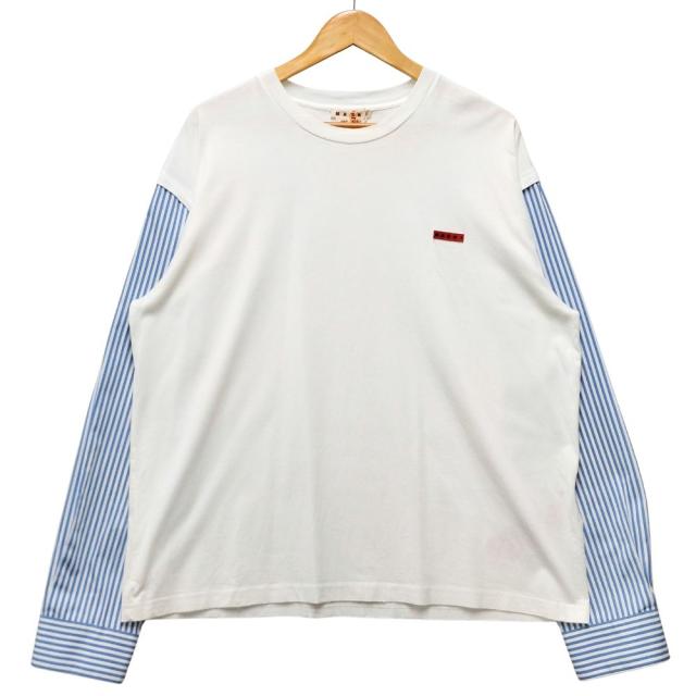 MARNI マルニ 品番 HUMU0252QX レイヤード 袖ストライプシャツ カットソー ホワイト×ブルー サイズ 48 正規品 / 52698