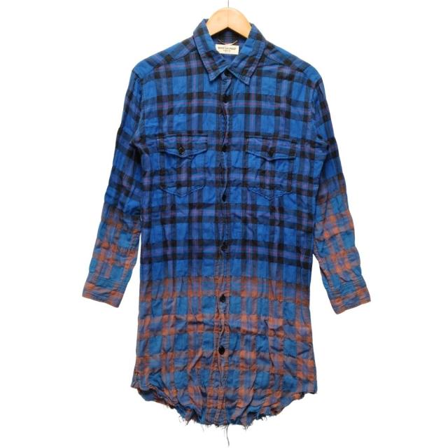 SAINT LAURENT PARIS サンローランパリ 品番 420248 グラデーション ロング チェック 長袖シャツ ブルー サイズ XS 正規品 / 51979