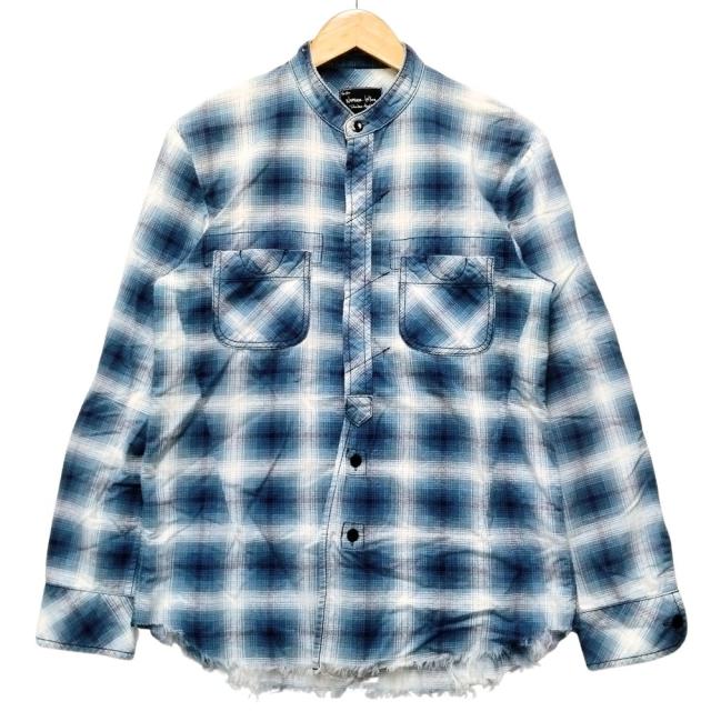 NUMBER(N)INE ナンバーナイン オリジナル バンドカラー チェック 長袖シャツ ブルー系 サイズ 3 正規品 / 53273