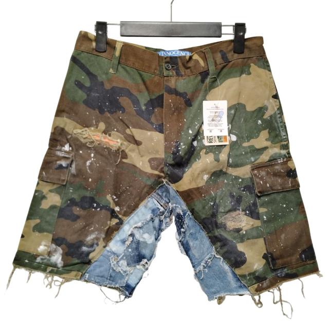 INNOCENCE NYC イノセンス ダメージ ペイント 加工 迷彩×デニム カーゴ ショーツ サイズ M 正規品 / 53276