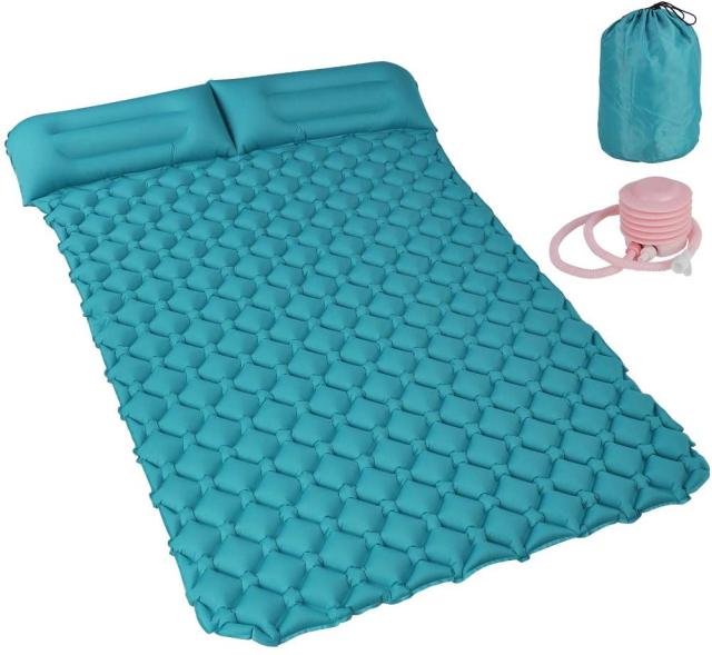 【2021最新版】エアーマット 二人用 厚手 枕付き 折畳み式 空気ポンプ付き キャンプマット テントマット 車中泊マット エアーベッド ハンドポンプ付き 収納袋付き テント キャンプ 軽量 コンパクト 防水防潮 防災用品 TPU生地 キャンプ用品
