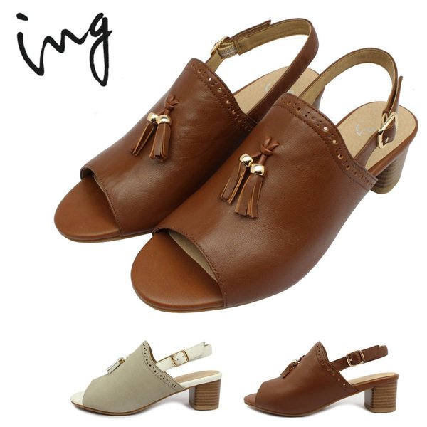 イング ing レディース タッセルモチーフバックストラップ サンダル IGAA 91504W 本革 婦人靴
