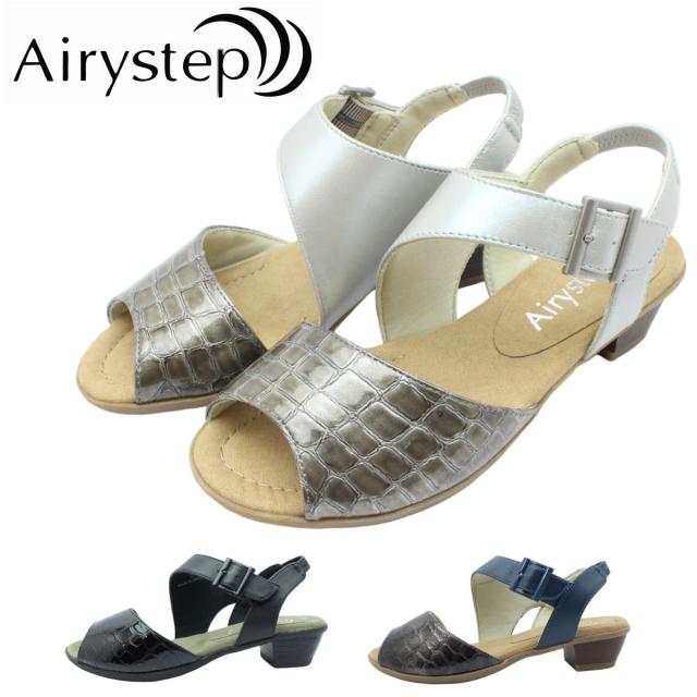 Airystep エアリーステップ レディース コンフォート サンダル 軽量 321 バックバンド オープントゥ ローヒール 婦人 靴 レザー