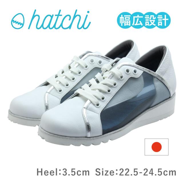 hatchi ハッチ レディース シューズ 2428 チュール ウェッジ スニーカー ウォーキング レース 紐 歩きやすい 軽量 軽い 日本製 国産 靴 白 ホワイト