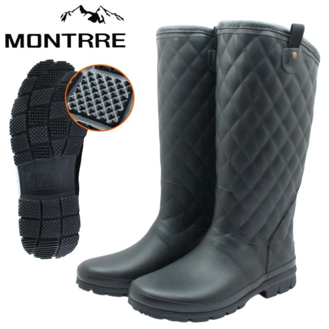 モントレ MONTRRE レディース  長靴 FBW 1790 FB-179 防寒 防滑 防水 ロング丈 レインブーツ  軽量 キルティング風 アキレス
